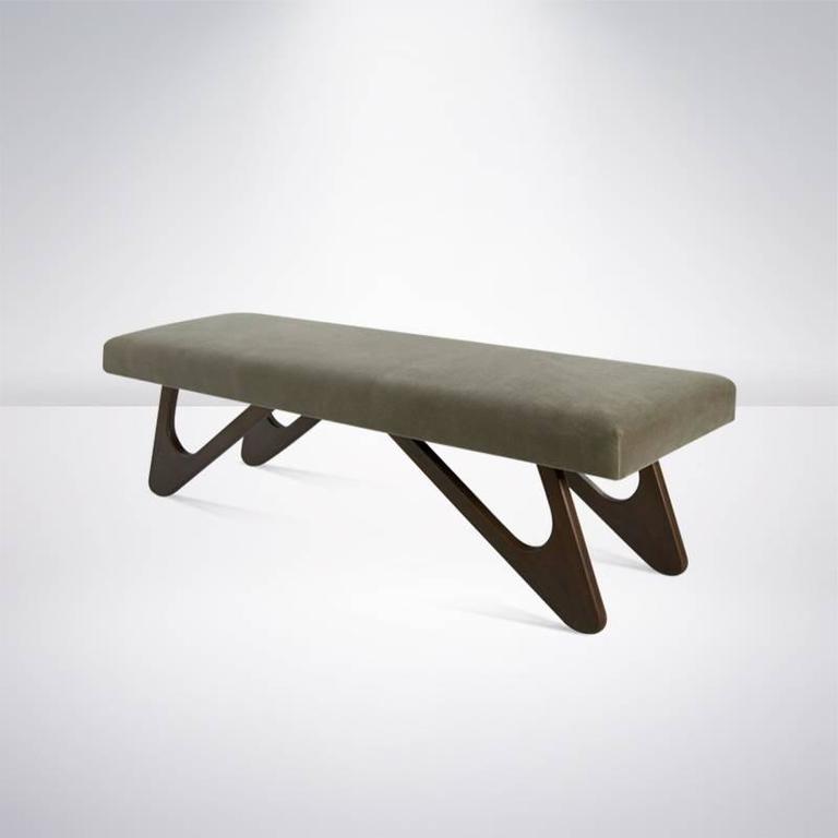 Adrian Pearsall "Boomerang" Bench in Olive Mohair at 1stDibs