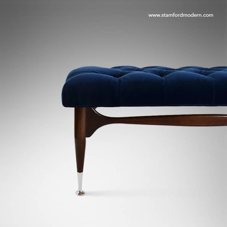 Mid-Century Sculptural Tufted Bench in Navy Blue Velvet at 1stDibs