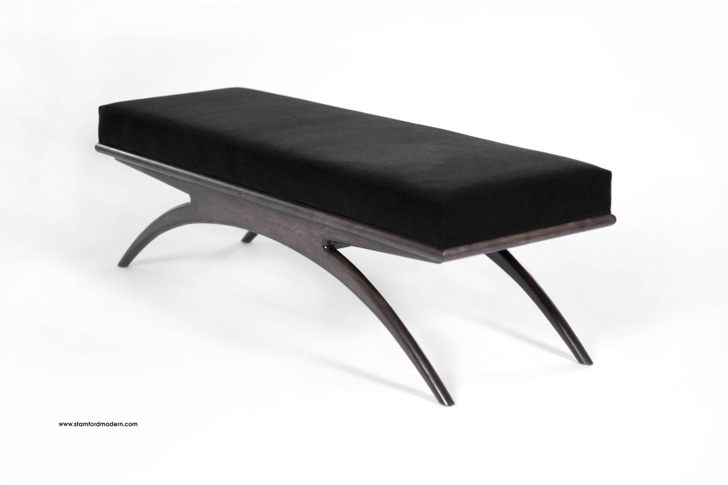Walnut Convex Bench in Black Mohair For Sale at 1stdibs