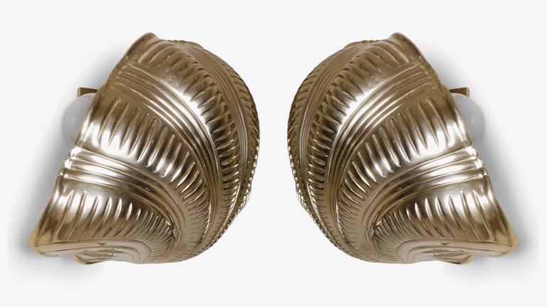 Italian Solid Brass Scallop Design Sconces, Pair at 1stDibs