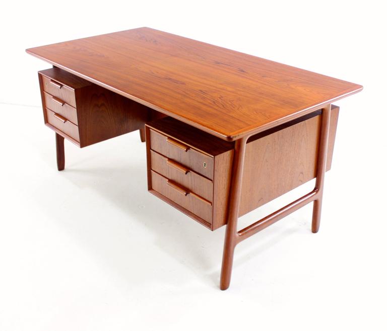 Danish Modern Teak Desk with Floating Top Designed by Omann Jun at 1stDibs