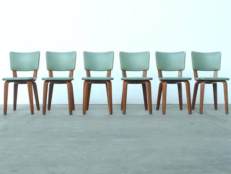 Rare Set of Six Plywood Dining Chairs by Cor Alons for Gouda Den Boer ...