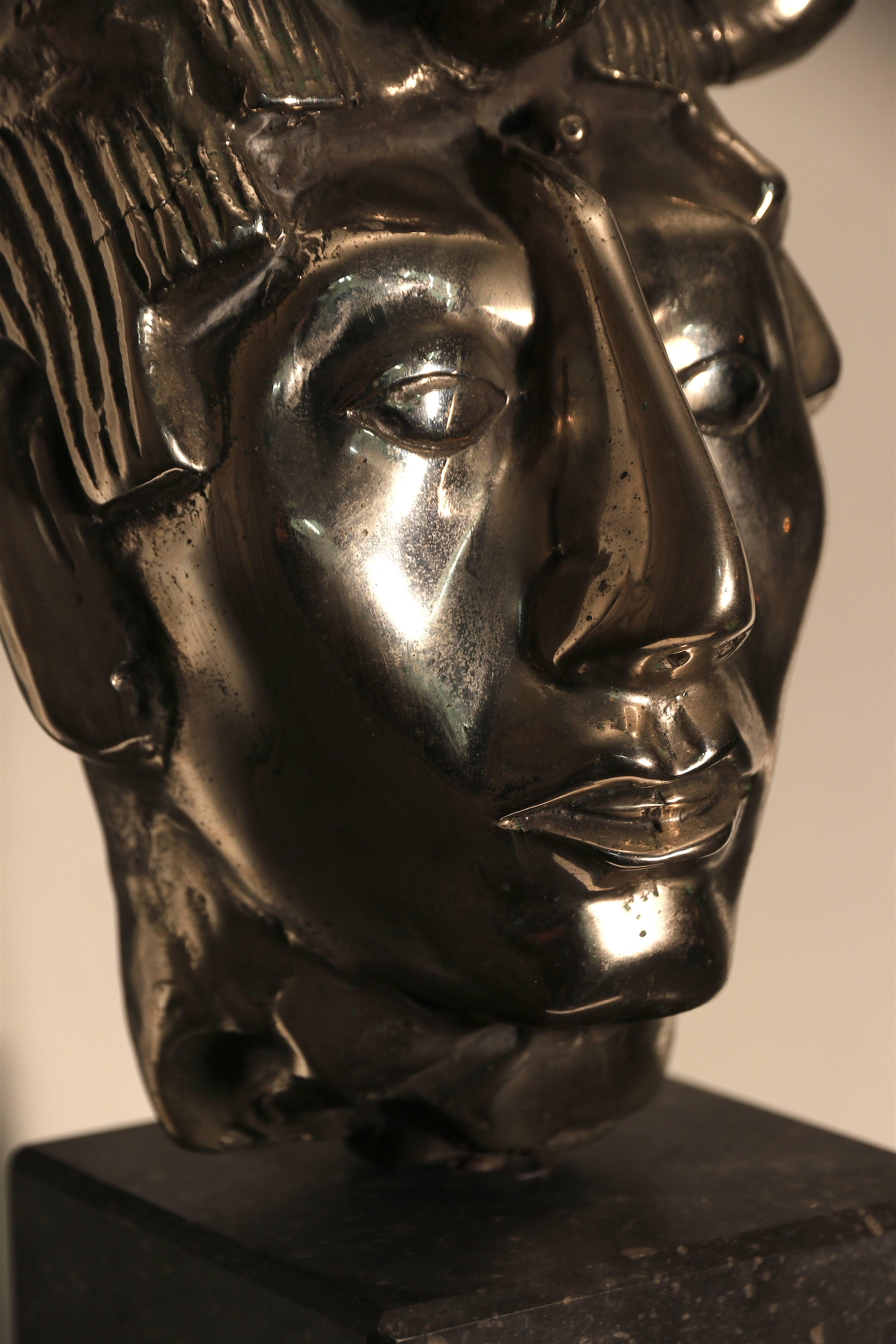 Head of Mayan King Lord Pacal in Cast Silver and Aluminum on Marble ...