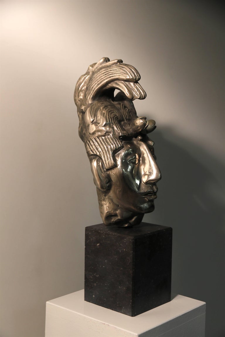 Head of Mayan King Lord Pacal in Cast Silver and Aluminum on Marble ...