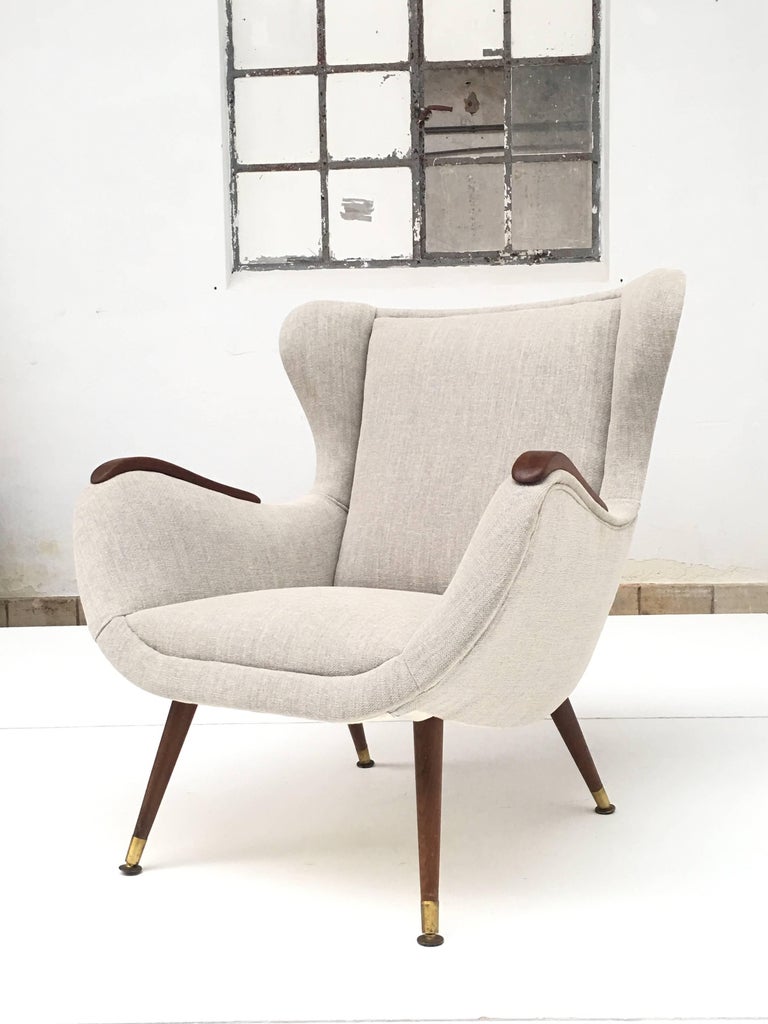 Pair of Danish Teak and Brass Organic, 1950s Wingback Easy Chairs ...