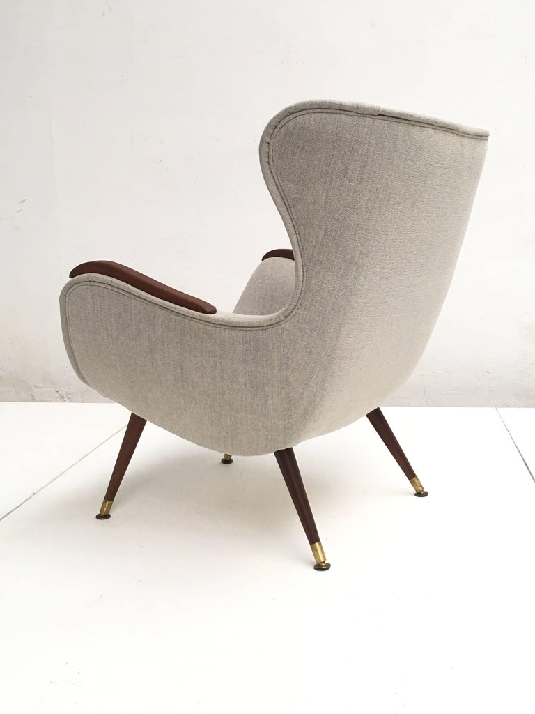 Pair of Danish Teak and Brass Organic, 1950s Wingback Easy Chairs ...