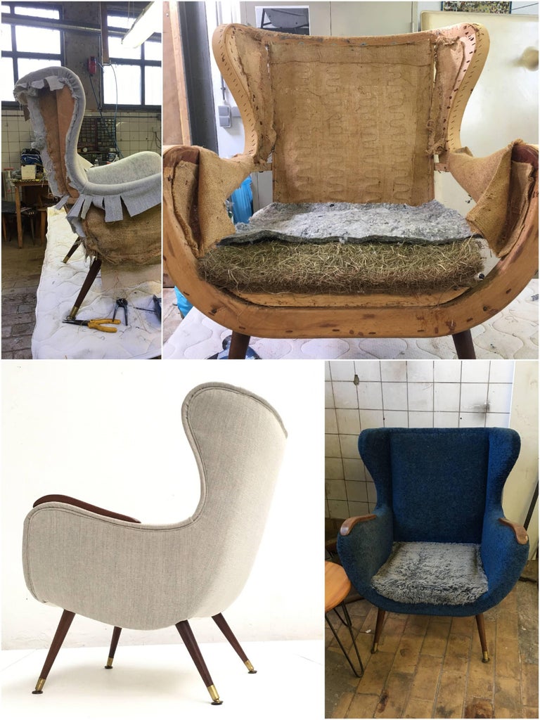 Pair of Danish Teak and Brass Organic, 1950s Wingback Easy Chairs ...