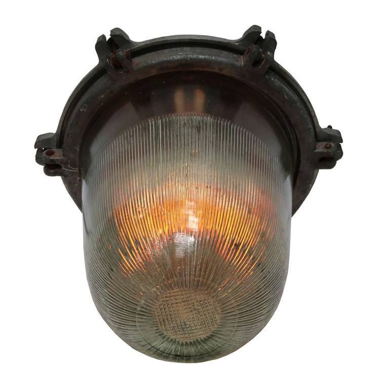 Silver Metal Vintage Industrial Striped Glass Hanging Lamp For Sale at ...