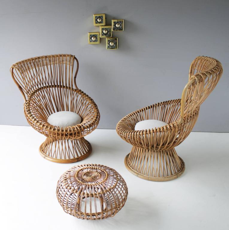Pair of Margherita's and Ottoman by Franco Albini for Bonacina at 1stDibs