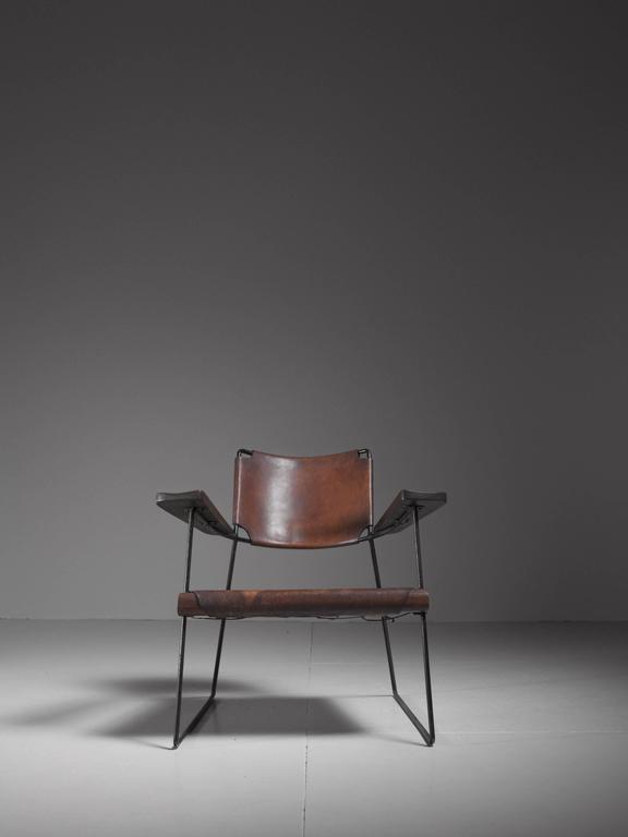 Rare Studio Furniture Chair with Heavy Saddle Leather, American, 1950s ...