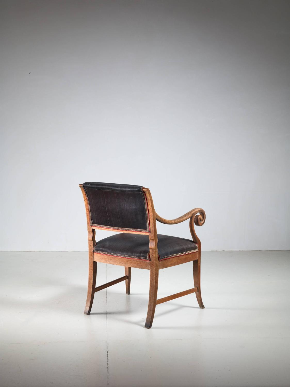 Oak Empire Style Chair with Scrolled Armrests, Denmark, 19th Century ...