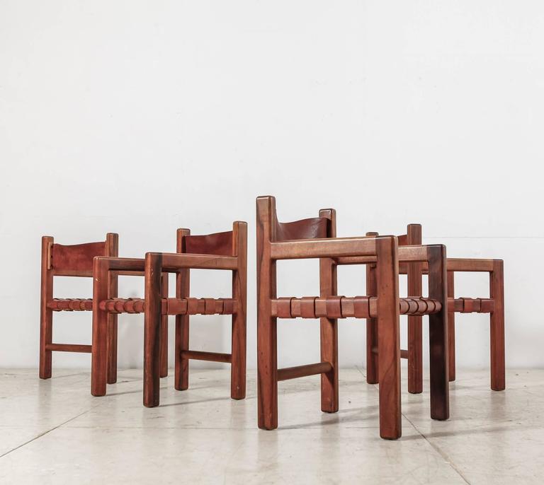 Set of Four Studio Crafted Leather Webbed Chairs, USA, 1950s For Sale ...