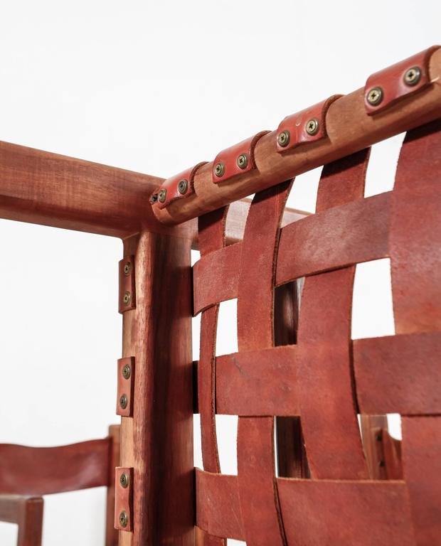 Set of Four Studio Crafted Leather Webbed Chairs, USA, 1950s For Sale ...