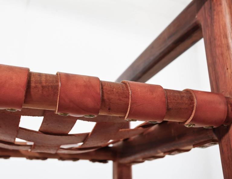 Set of Four Studio Crafted Leather Webbed Chairs, USA, 1950s For Sale ...