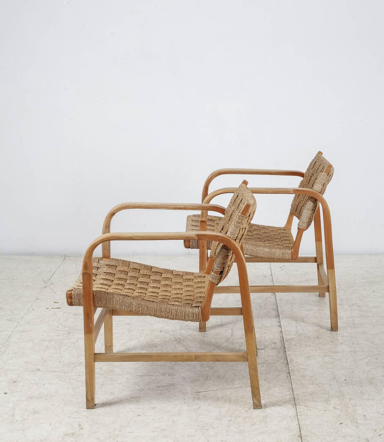 Magnus Stephensen pair of Bent Beech and Seagrass Armchairs, Denmark ...