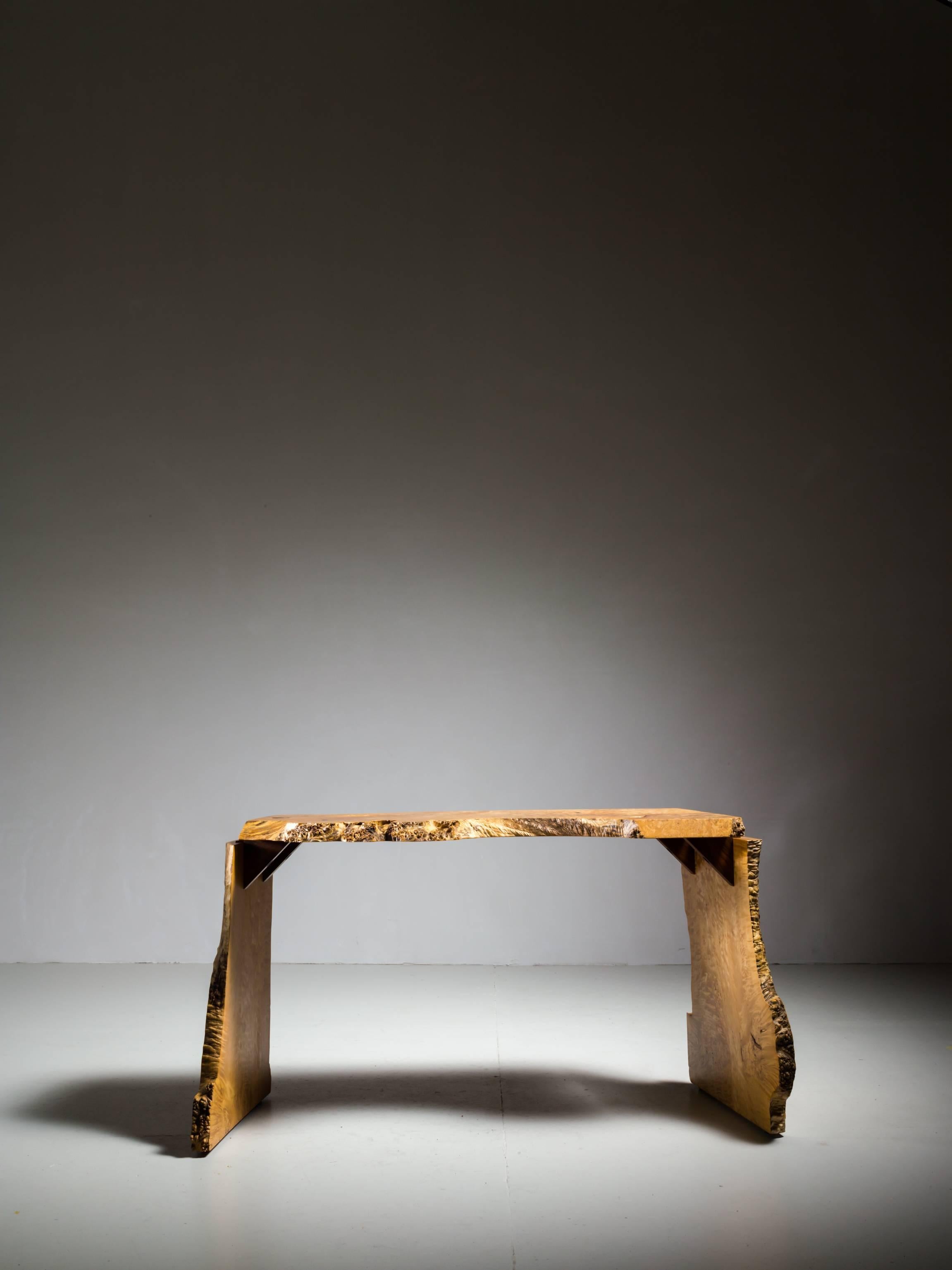 Michael Elkan Studio Crafted Maple Burll Console Table or desk, USA ...
