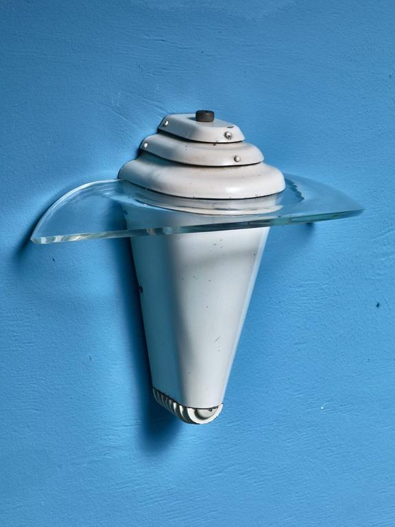 Pair of Eralite MFG Metal and Plexiglass Wall Lamps, England, 1940s For ...