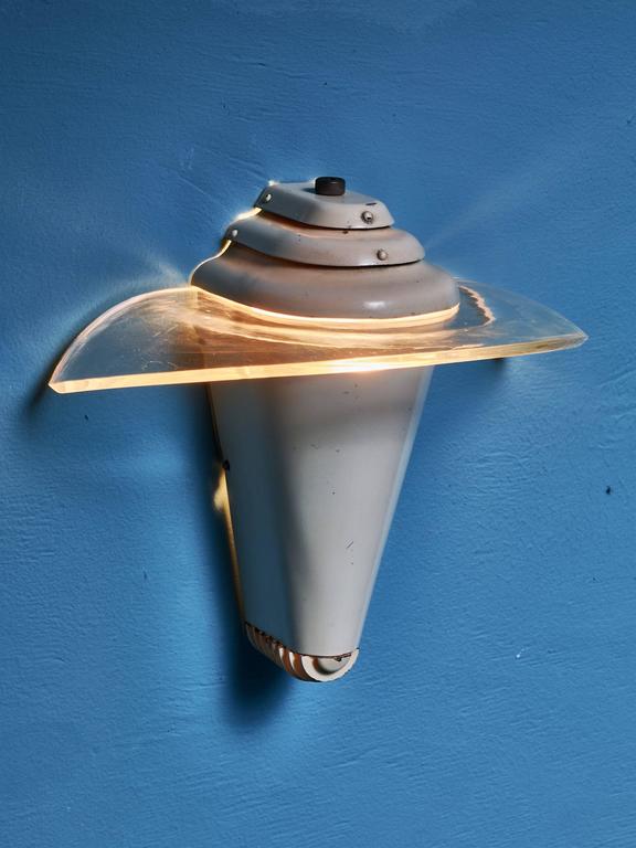 Pair of Eralite MFG Metal and Plexiglass Wall Lamps, England, 1940s For ...