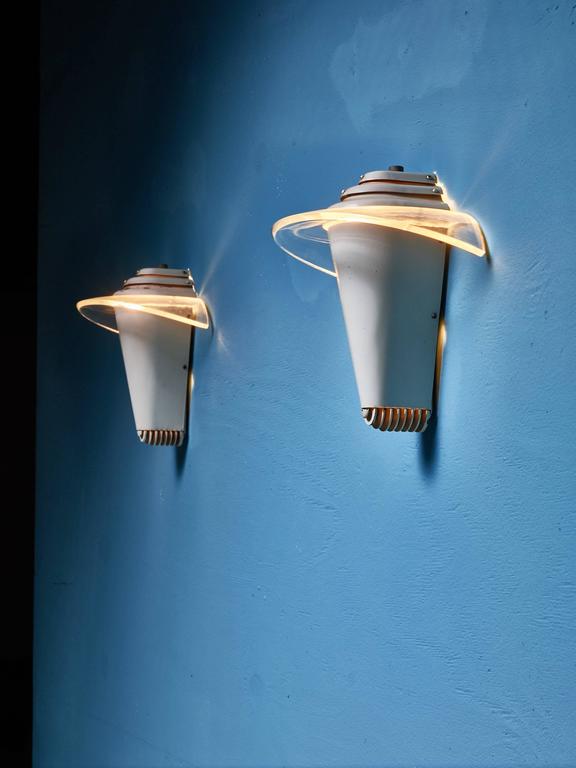Pair of Eralite MFG Metal and Plexiglass Wall Lamps, England, 1940s For ...