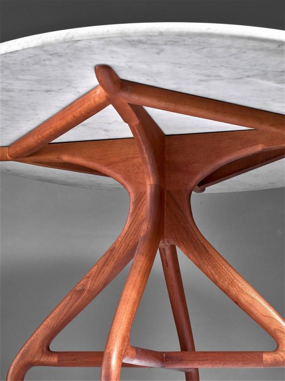 Sculptural Harrison Walnut and Marble Studio Table, USA For Sale at 1stDibs