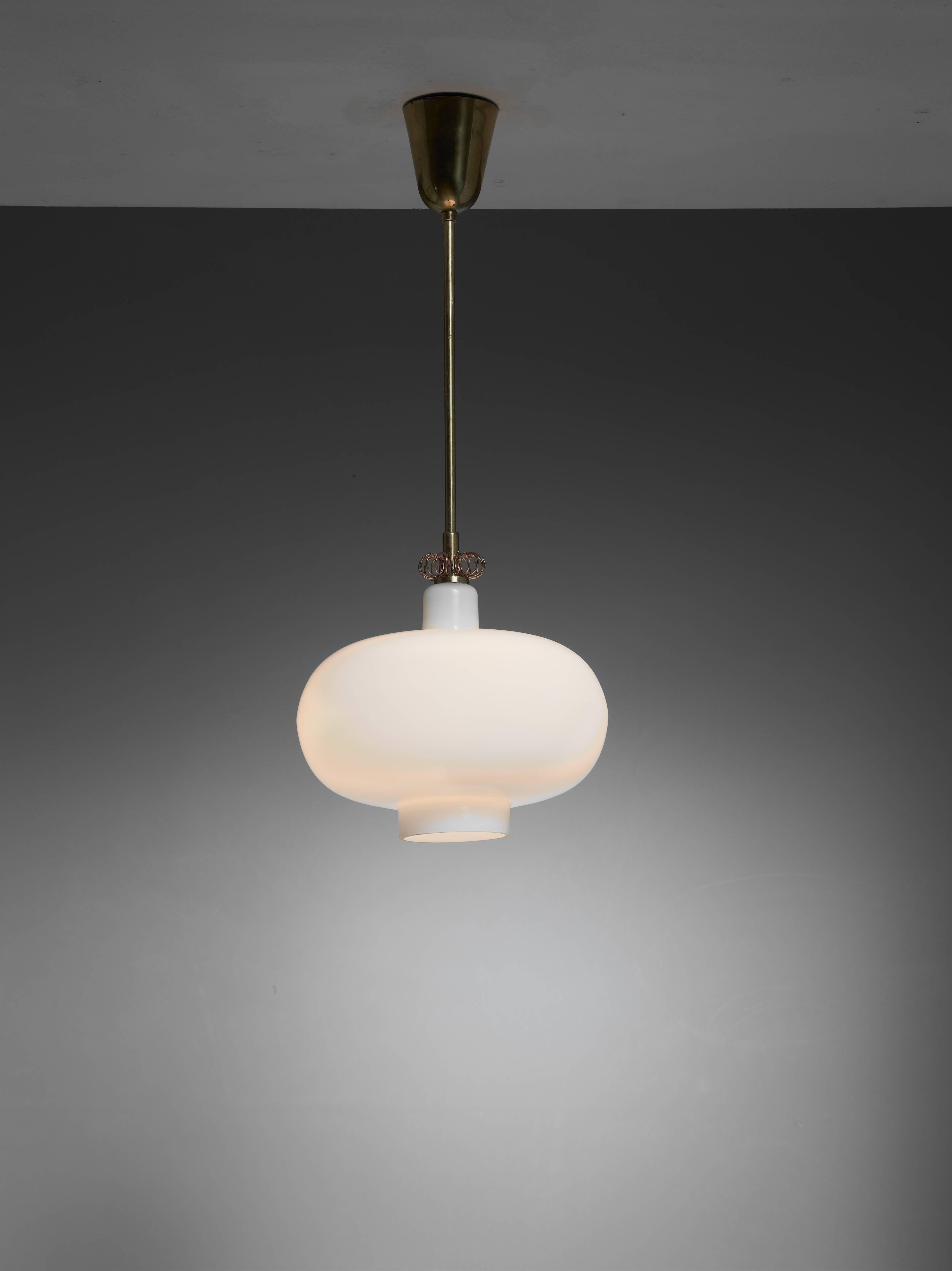 Paavo Tynell K2-19 Opaline Glass and Brass Pendant, Idman, Finland ...