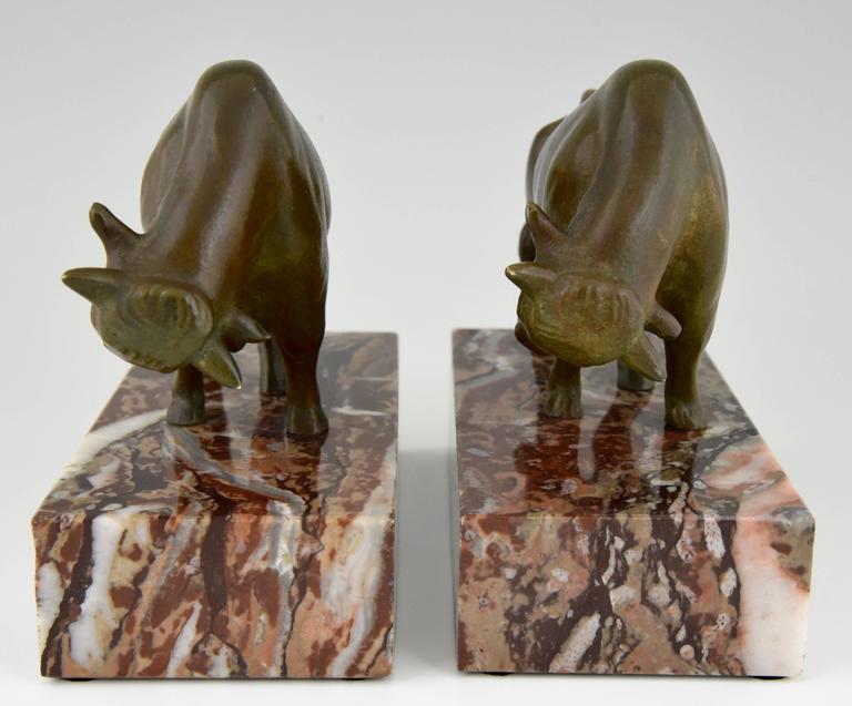 Art Deco Bronze Bull Bookends by Luc, 1930 France at 1stDibs