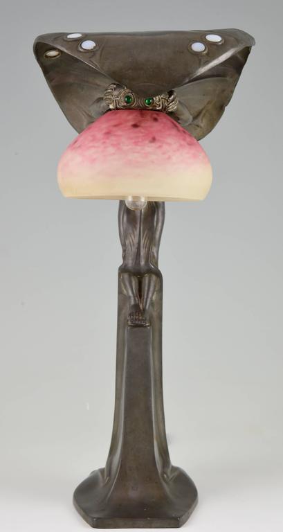 Art Nouveau Lamp with Boy under a Leaf, Osiris Peter Behrens Schule and ...
