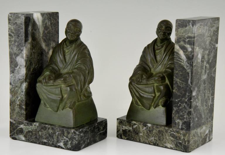 Art Deco Bookends Buddhist Monks Reading by Adam Féron, 1930 at 1stDibs