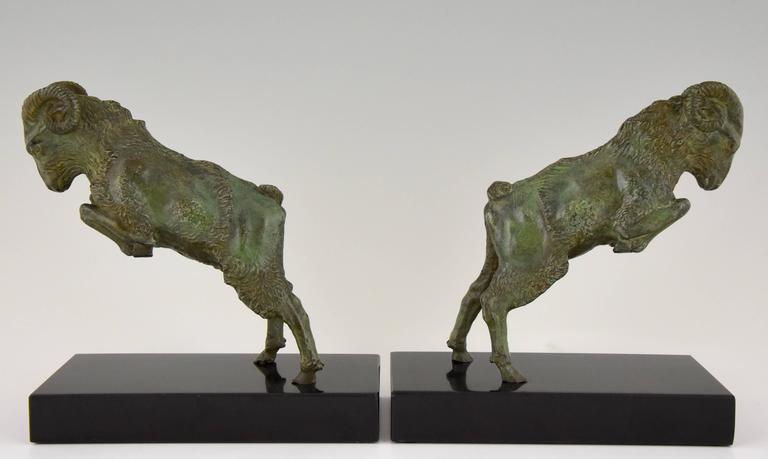 Art Deco Bronze Ram Bookends on Marble Base Signed Scribe, 1930 France ...