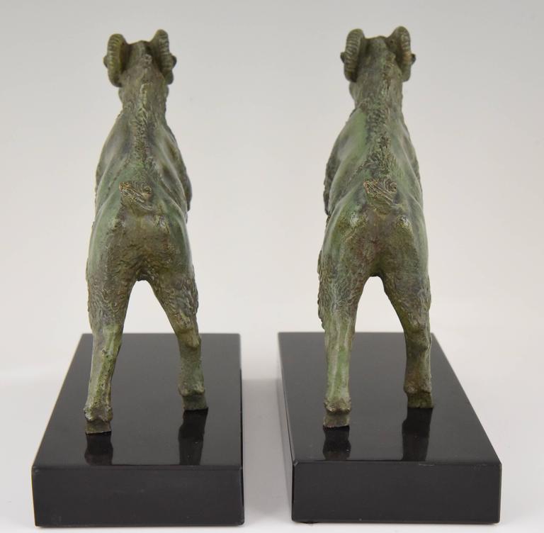 Art Deco Bronze Ram Bookends on Marble Base Signed Scribe, 1930 France ...