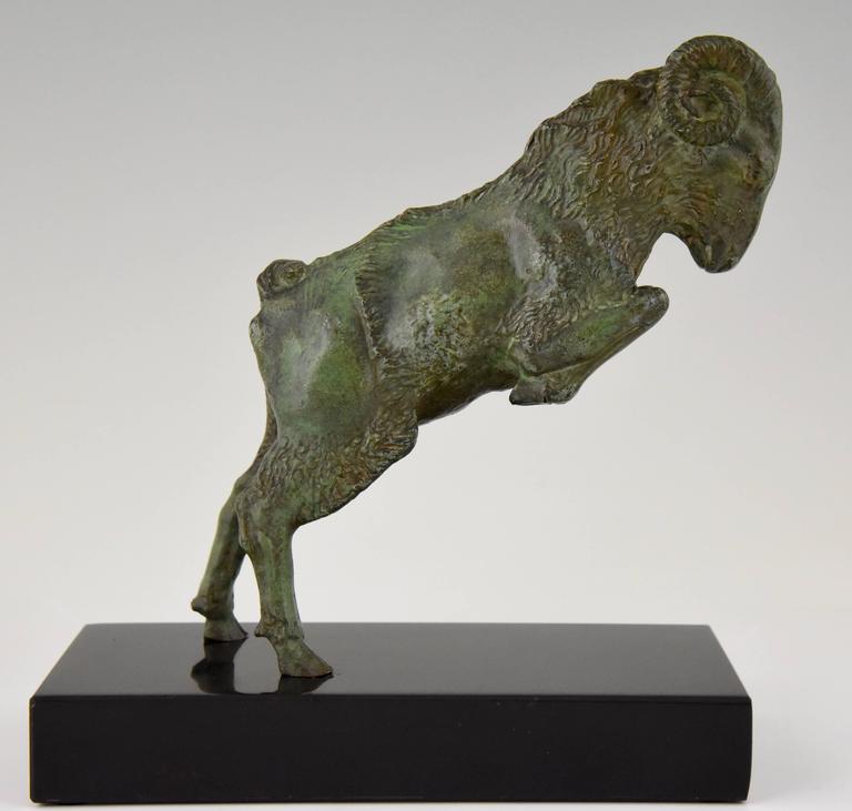 Art Deco Bronze Ram Bookends on Marble Base Signed Scribe, 1930 France ...