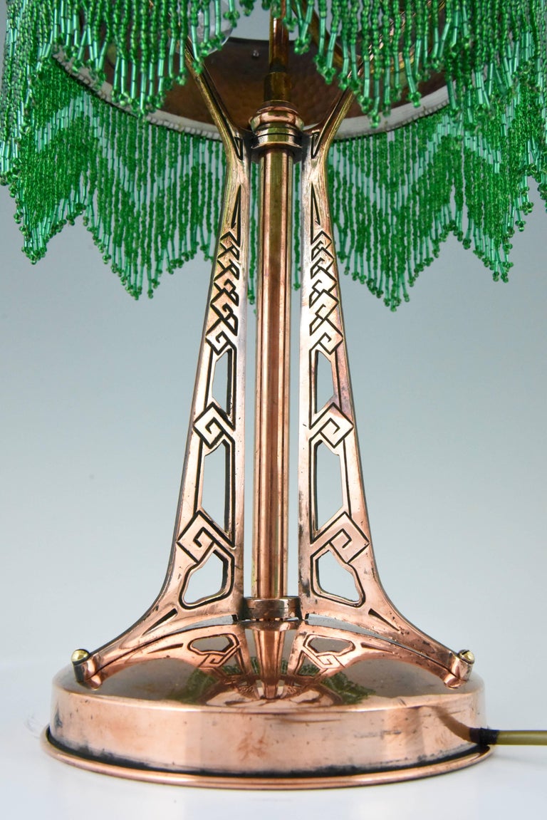 Art Nouveau Copper Table Lamp with Loetz Glass Shade by Johann Loetz ...