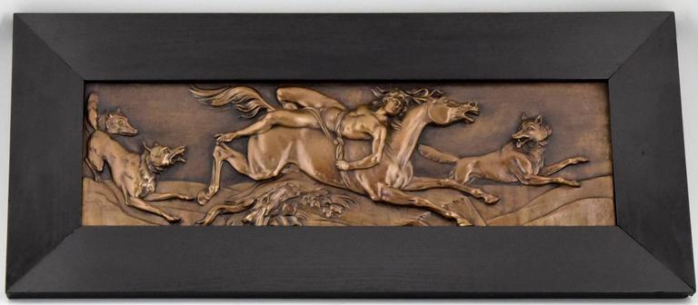 Antique Bronze Wall Plaque Mazeppa and the Wolves, 1890 at 1stDibs