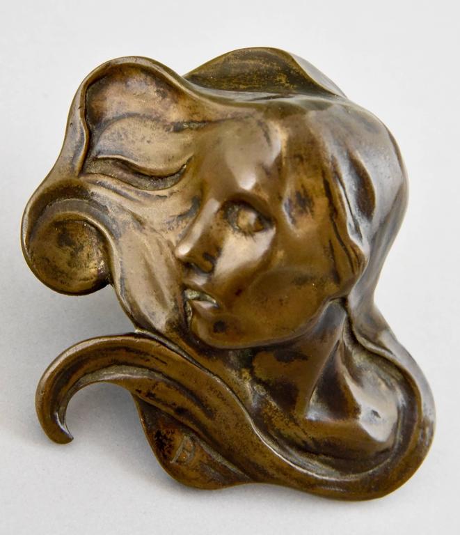 Art Nouveau Bronze Paperweight Women's Profile Paul Dubois, 1900 at 1stDibs