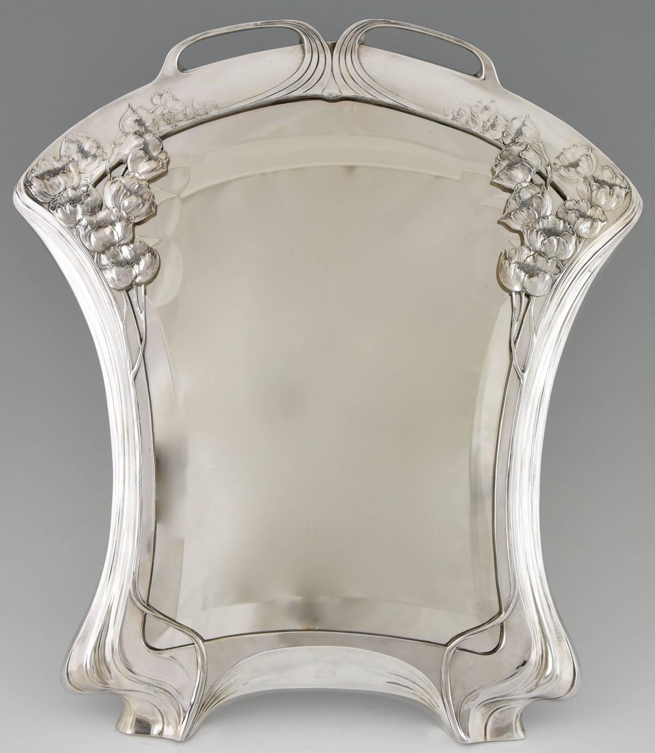 Silvered Art Nouveau Mirror By Orivit Beveled Glass Germany 1904 For