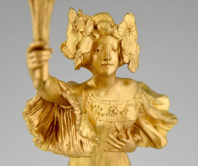 French Gilt Bronze Art Nouveau Lamp Woman Holding a Torch Louis Chalon ...