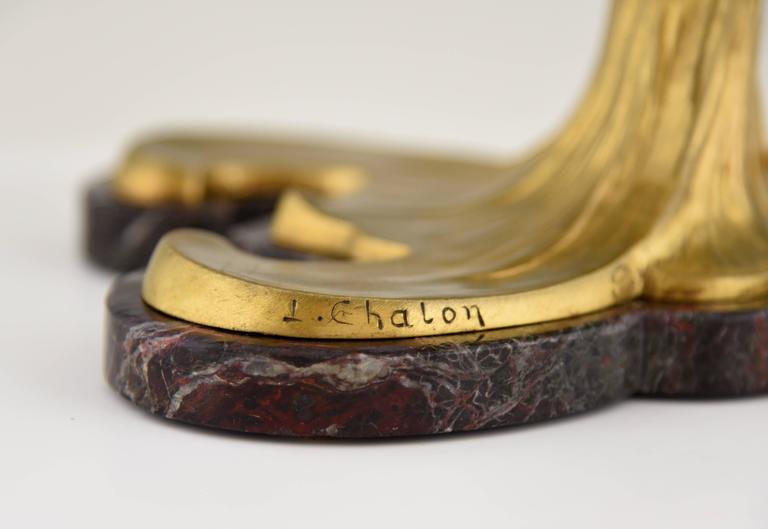 French Gilt Bronze Art Nouveau Lamp Woman Holding a Torch Louis Chalon ...