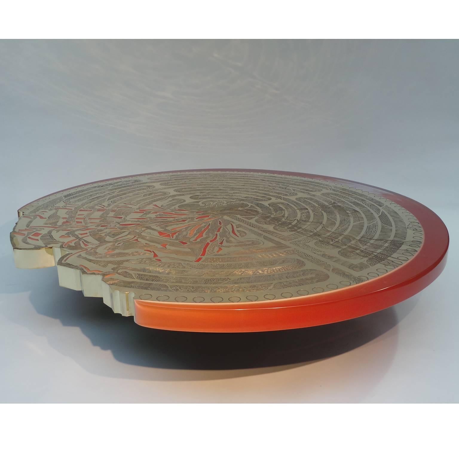 'Labyrinth' Etched Brass Coffee Table with Resin Inlays by Armand ...