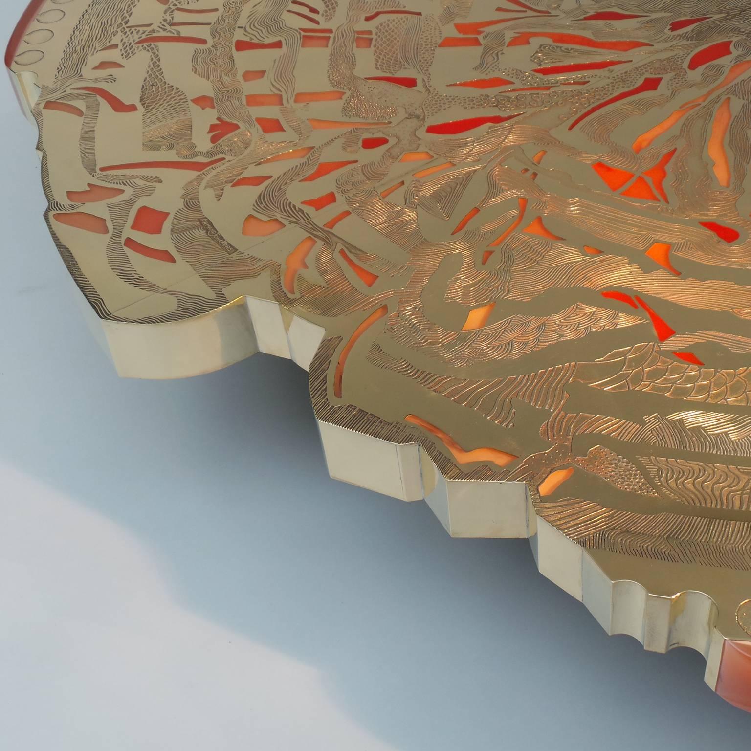 'Labyrinth' Etched Brass Coffee Table with Resin Inlays by Armand ...