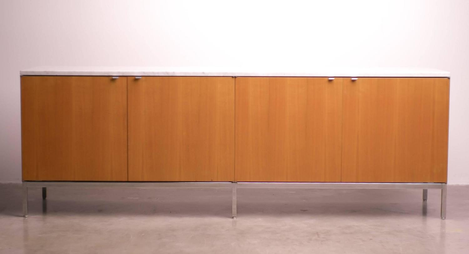 Florence Knoll European Walnut Sideboard with Carrara Marble Top at 1stdibs