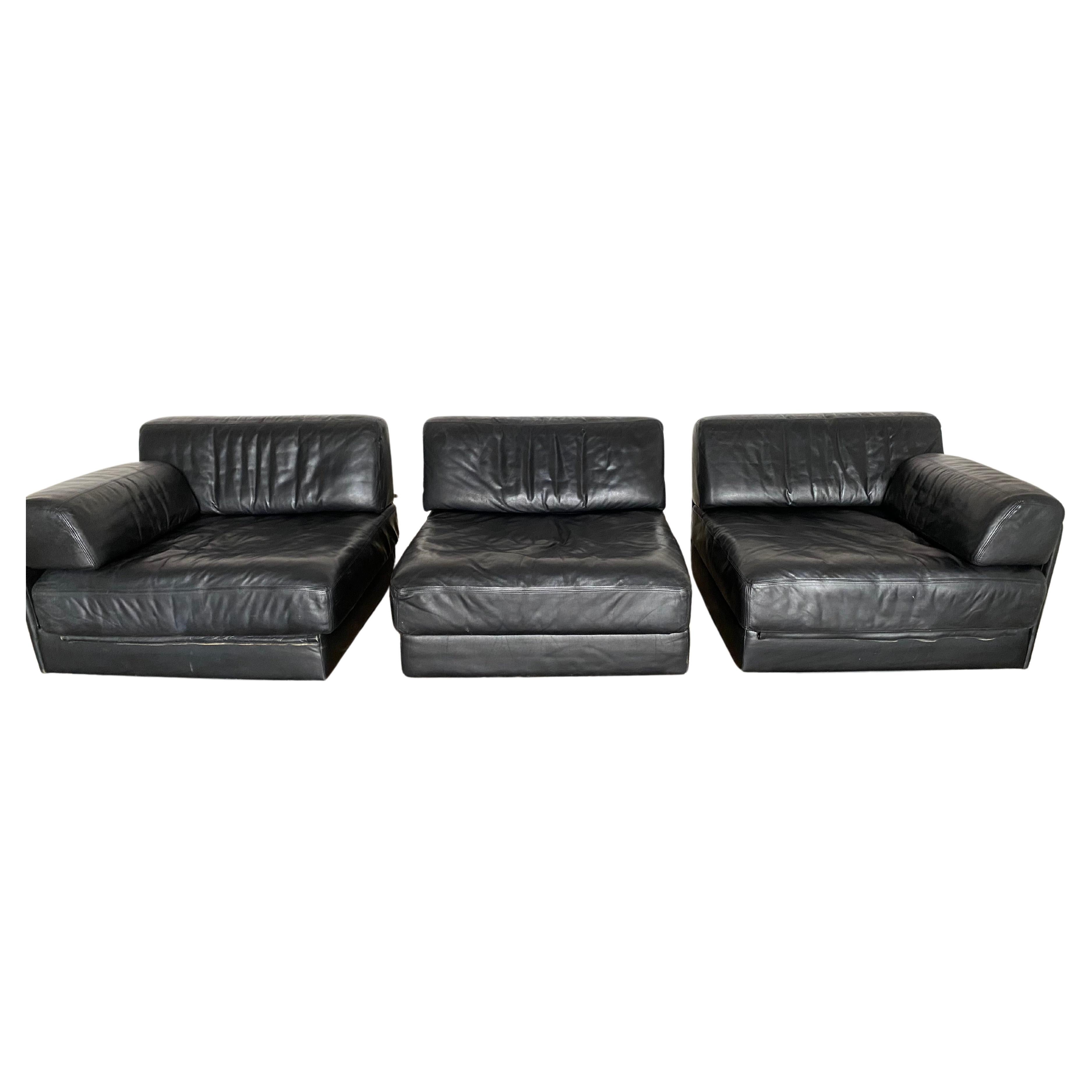 De Sede Modular Sofa, Daybed Black Leather DS76 at 1stDibs