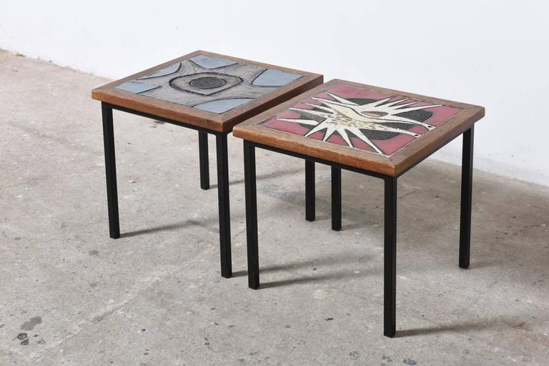 Very Rare Set of Two Art Tile Side Tables Designed by Paul Vermeire ...