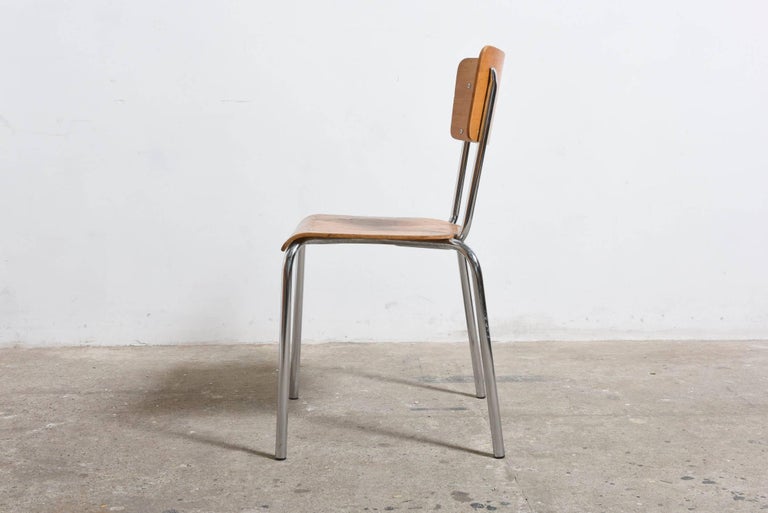 Set of Six Tubax Stacking Chrome Tubular Beech Chairs at 1stDibs