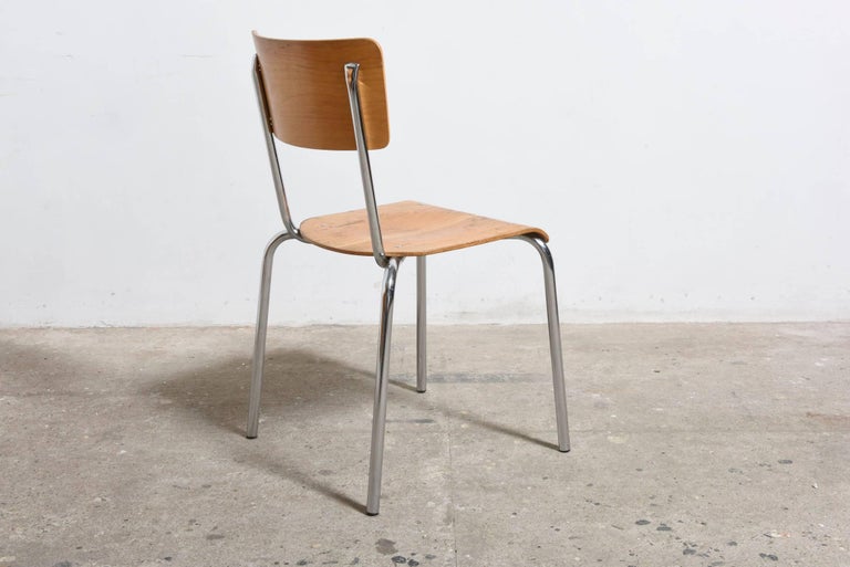 Set of Six Tubax Stacking Chrome Tubular Beech Chairs at 1stDibs