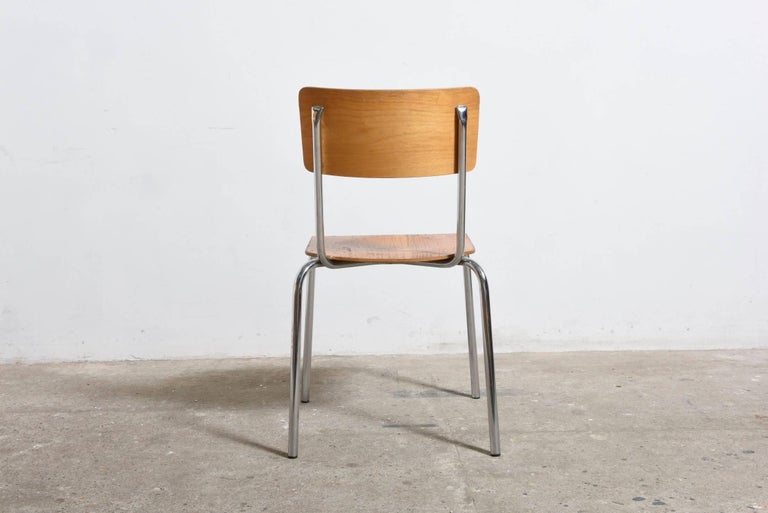 Set of Six Tubax Stacking Chrome Tubular Beech Chairs at 1stDibs