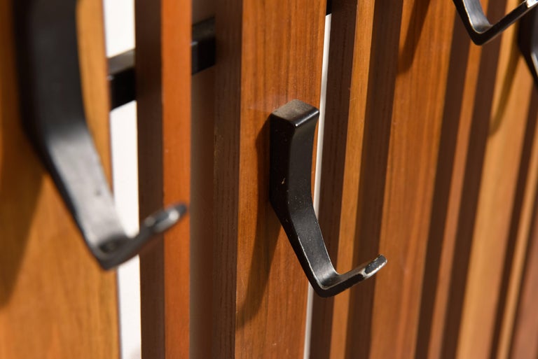 Walnut and Black Metal Wall Mounted Coat Rack 1960s, Belgium at 1stDibs ...