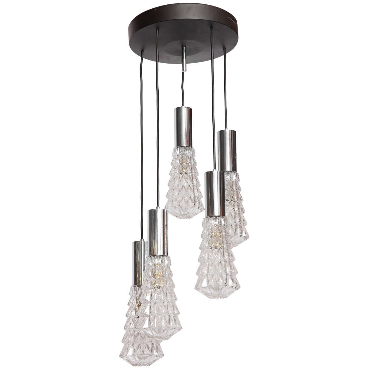 Large Cascade Light Fixture with Five-Glass Lights, 1970s, Glasshutte ...