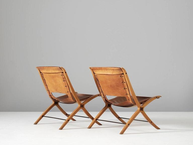 Hvidt and Mølgaard Pair of X-Chairs in Cognac Leather For Sale at 1stDibs