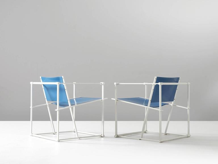 Set of Two White Blue 'Cube' Chairs for UMS Pastoe For Sale at 1stDibs