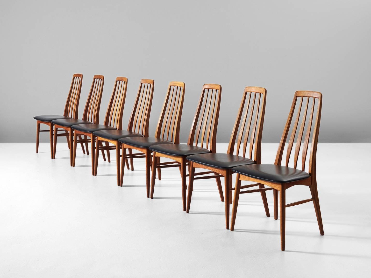 Niels Kofoed Set of Eight Dining Chairs in Teak and Black Leather at ...
